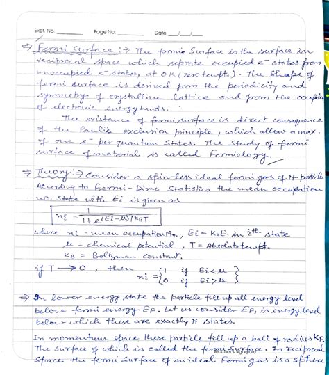 4 Fermi Surface Physics Notes Of Semiconductor Expt No Page No Date Erai Surace Tl Feme