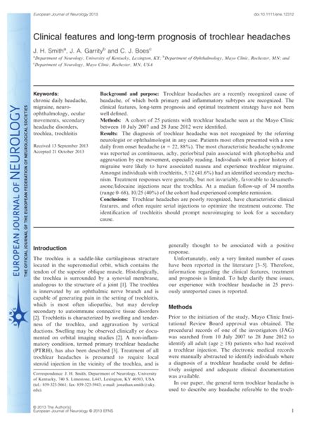Clinical Features And Long Term Prognosis Of Trochlear Headaches