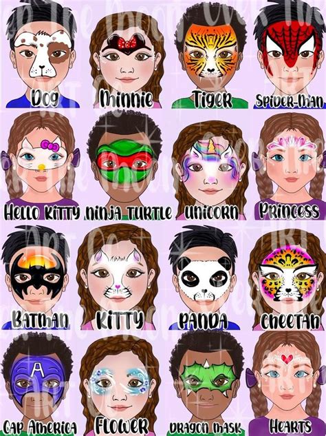 Face Painting Menu Board Digital Fast Faces Easy Face Painting Ideas