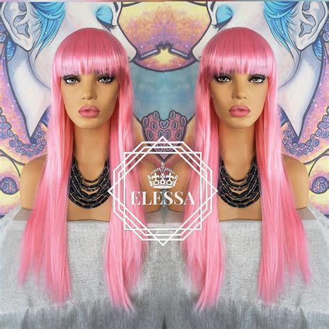 Парти Перлено Розова Перука с Бретон Elessa Дълги Модели