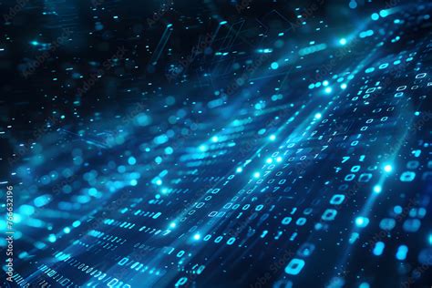 Abstract Digital Background With Blue Binary Code And Light Streaks On Black Background