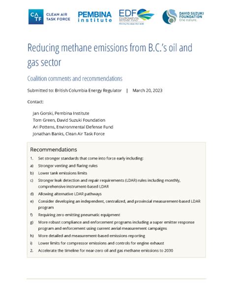 Reducing Methane Emissions From B C S Oil And Gas Sector