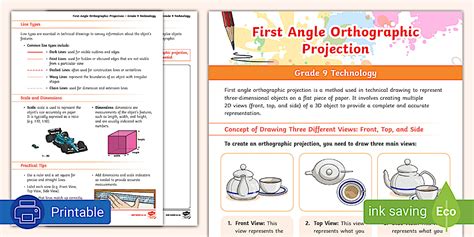First Angle Orthographic Projection Notes Grade 9 Technology