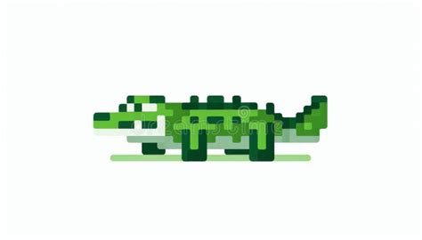 Green Pixel Art Crocodile On White Background Stock Illustration