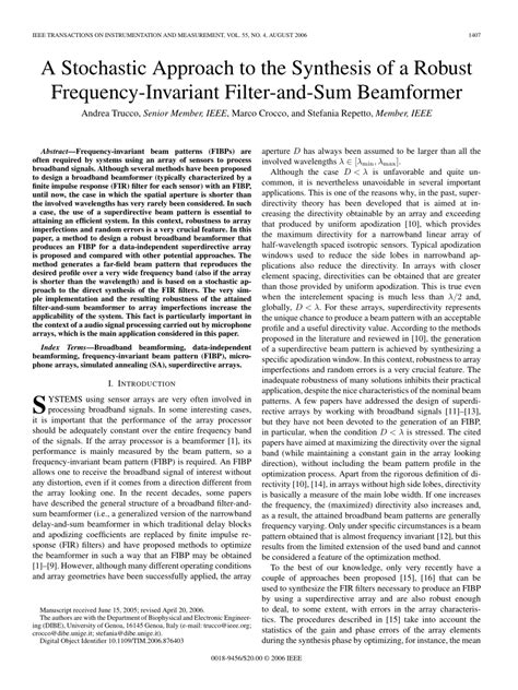 Pdf A Stochastic Approach To The Synthesis Of A Robust Frequency Invariant Filter And Sum