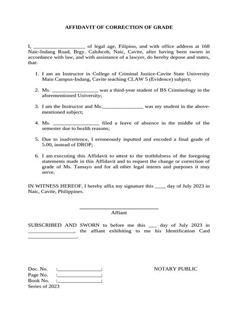 Affidavit Of Correction Of Grade Pdf Law