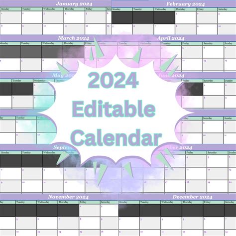 2024 Calendar Editable And Digital 2024 Month By Month Etsy Uk