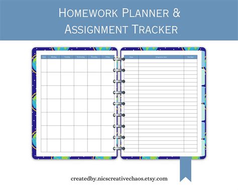 Homework Planner Assignment Tracker Weekly Homework Printable