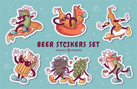 Beer Characters Stickers Set Vector Download