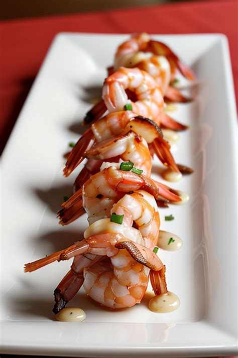 Deliciously Plated Shrimp Appetizer Garnished With Creamy Sauce And Chives