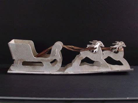 Vintage Whiteglitter Putz Style Santa Sleigh Wreindeer Christmas