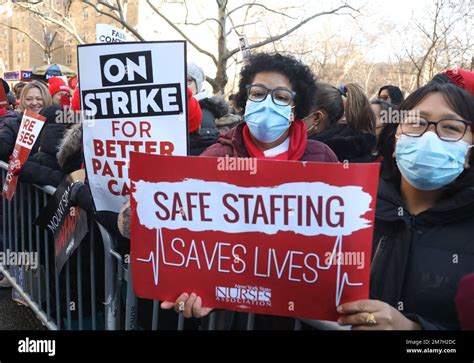January 9 2023 New York City New York Usa Nurses Seen On Strike