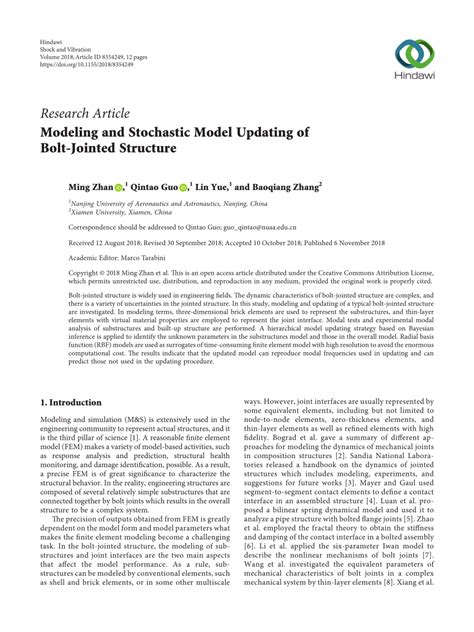 Pdf Modeling And Stochastic Model Updating Of Bolt Jointed Structure