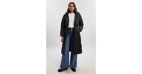 Karen Millen Real Down Knee Length Packable Coat In Blue Lyst Uk