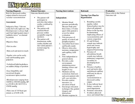 Nursing Care Plan Sample For Hypertension Pdf Template