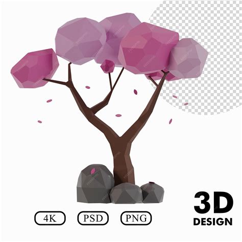 Premium Psd 3d Low Poly Sakura Tree With Falling Leaves