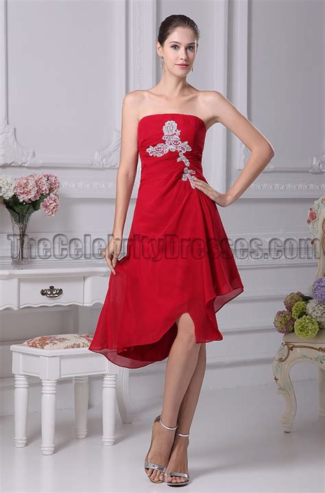 Red Strapless Asymmetric Bridesmaid Cocktail Dresses Thecelebritydresses