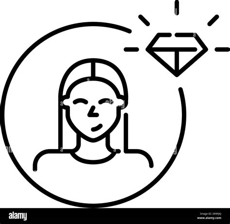 Premium User Icon Smiling Woman With Long Hair Shining Diamond Badge Pixel Perfect Editable
