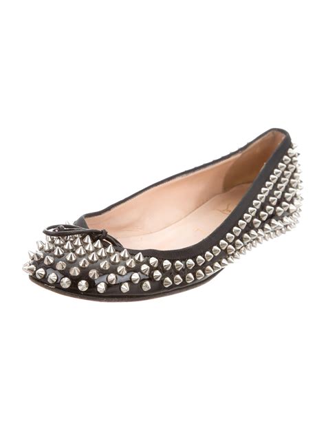 Christian Louboutin Spike Round Toe Flats Black Flats Shoes