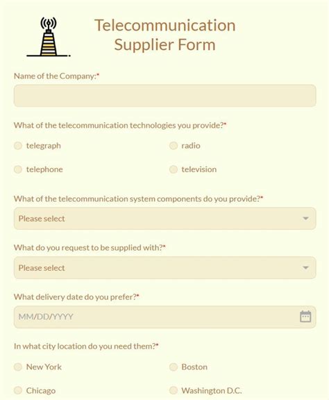 Free Telecommunication Supplier Form Template 123formbuilder