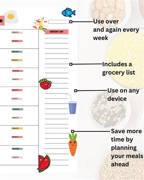 Printable Weekly Meal Planner Food Prep Log Diet Planner Etsy