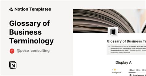Glossary Of Business Terminology Template By Pese Consulting Notion Marketplace