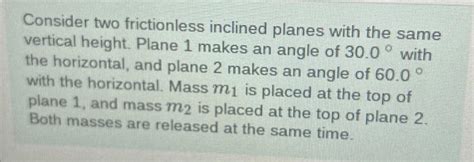 Solved Consider Two Frictionless Inclined Planes With The