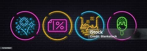 Bumper Cars Fireworks And Discount Banner Minimal Line Icons For Web Application Printing Vector