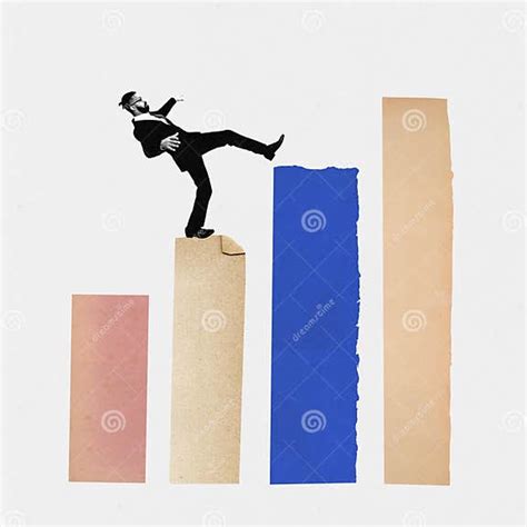 Contemporary Art Collage Young Man Balancing Standing On Histogram And