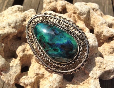 Vintage Eilat Stone Brooch Pendant Sterling Silver Filigree Israel