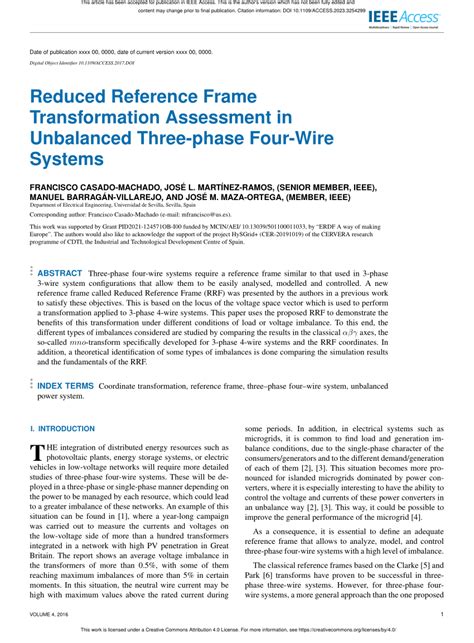 Pdf Reduced Reference Frame Transformation Assessment In Unbalanced