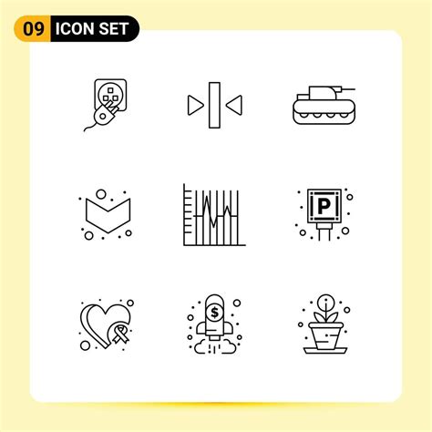 Mobile Interface Outline Set Of 9 Pictograms Of Report Full Media Down Tank Editable Vector