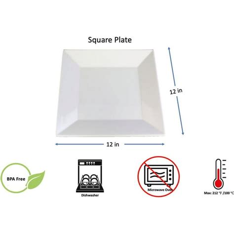Catering Cafeteria Buffet Melamine Square Plate White 105 12 14