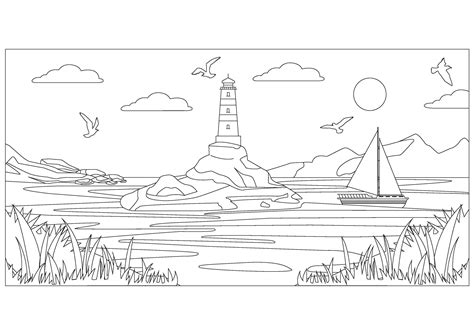 Freecoloringpagefun Seascape Coloring Seascapes Sketch Coloring Page