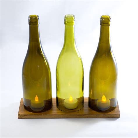 Wine Bottle Led Candle Stand Cover Holder Set With A Wooden Base