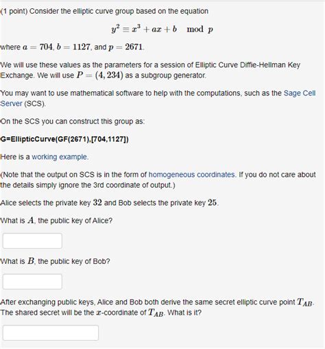 solved 1 point consider the elliptic curve group based on
