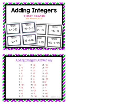 Integer Task Cards Addition By Amy Alvis Tpt
