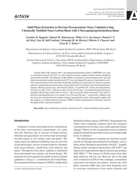 Pdf Solid Phase Extraction To On Line Preconcentrate Trace Cadmium Using Chemically Modified
