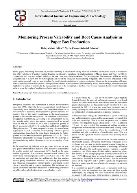 Pdf Monitoring Process Variability And Root Cause Analysis In Paper