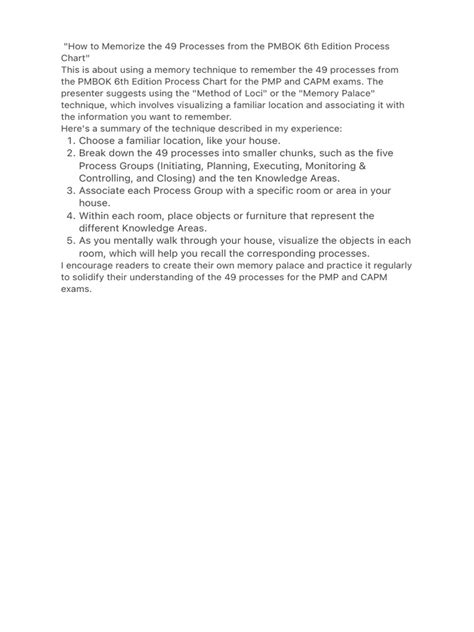 How To Memorize The 49 Processes From The Pmbok 6th Edition Process Pdf