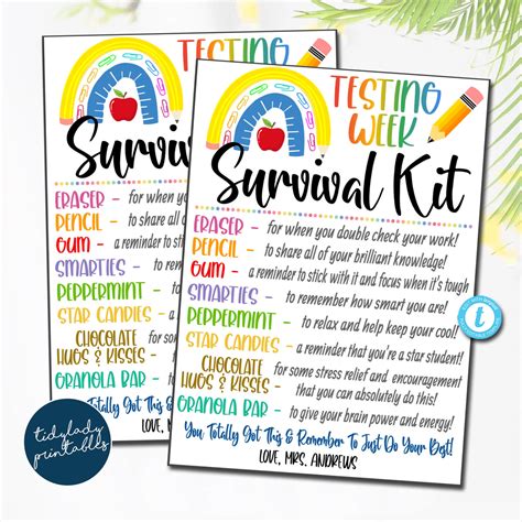 Testing Survival Kit Printable Tag School Exam Week — Tidylady Printables