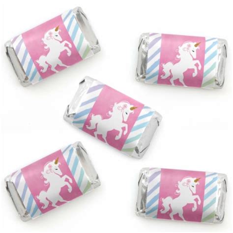 Big Dot Of Happiness Rainbow Unicorn Mini Candy Bar Wrapper Stickers Party Favors 40 Ct