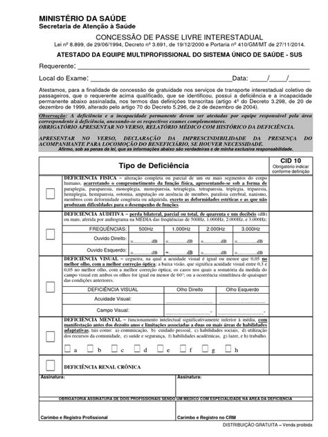 Formulário Para Passe Livre Interestadual Pdf Deficiência Visual