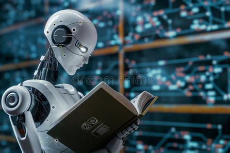 Robot Reading Book And Solving Math Data Analytics Concept Of Future