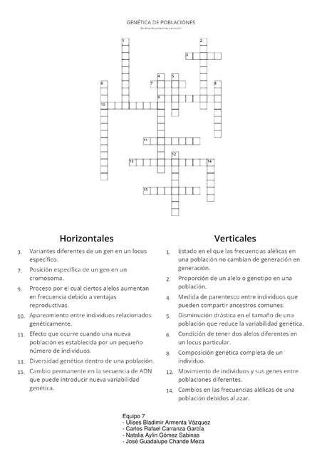 Crucigramas Genetica De Poblaciones Natalia Gomez Udocz