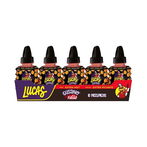 Lucas Gusano Fuego Fruity Chamoy Flavored Liquid Extra Hot Candy 126oz 10 Pieces