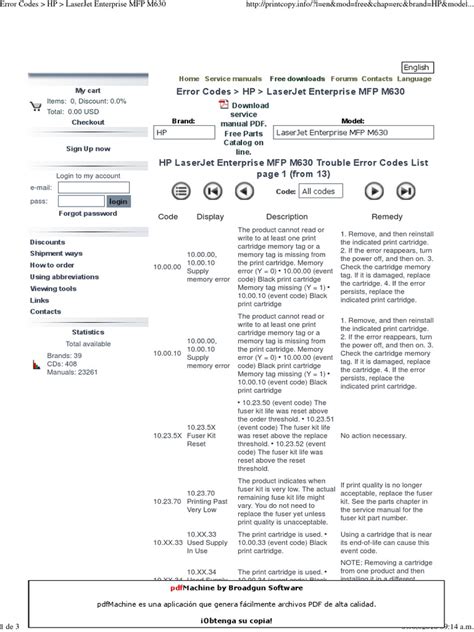 Error Codes Hp Laserjet Enterprise Mfp M630 Pdf Computer