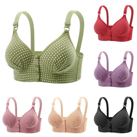 Bras For Women No Underwire Front Snap Button Bra With Checkered Print