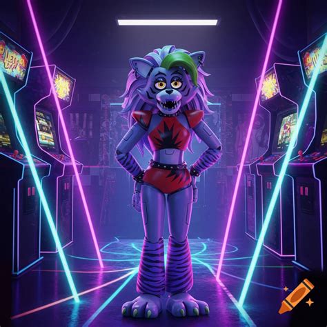 Four Panel Image Of Roxanne Wolf From Fnaf In A Glam Rock Dressing Room