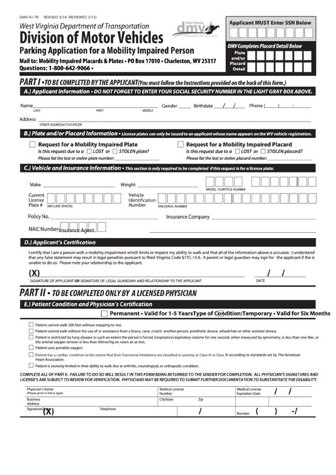 Fillable Form Dmv 41 Tr Parking Application Form For A Mobility